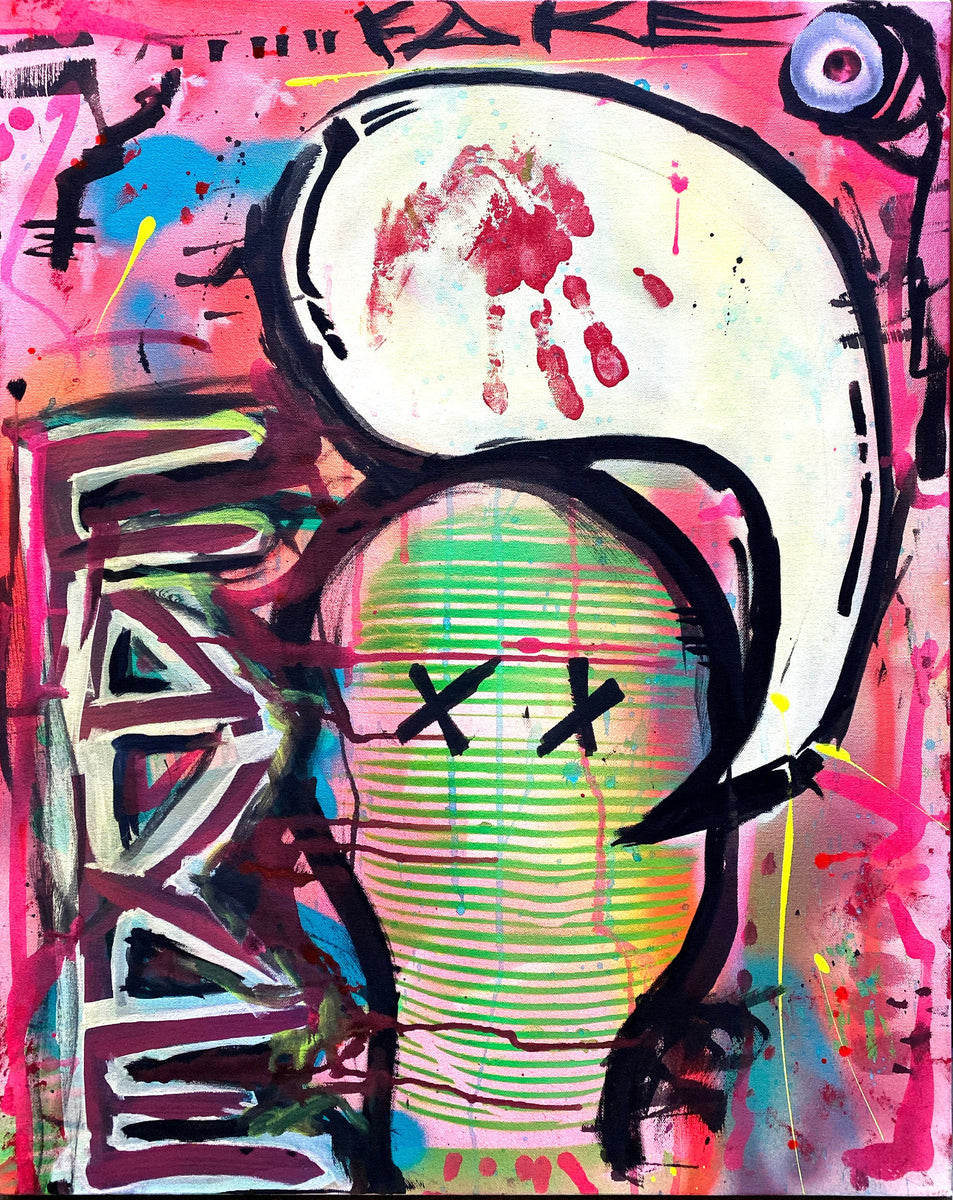 AEQEA "Fake Face" original art painting on gallery canvas – Captivated!